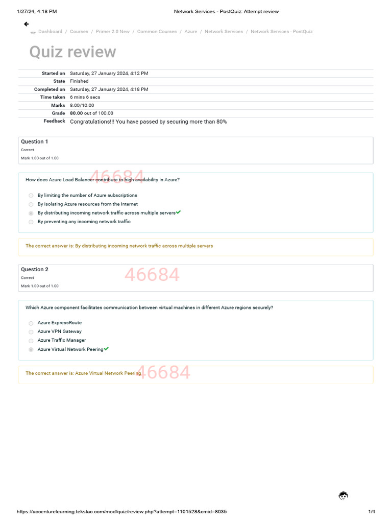 Network Services - PostQuiz - Attempt Review | PDF | Computer Network | Microsoft Azure