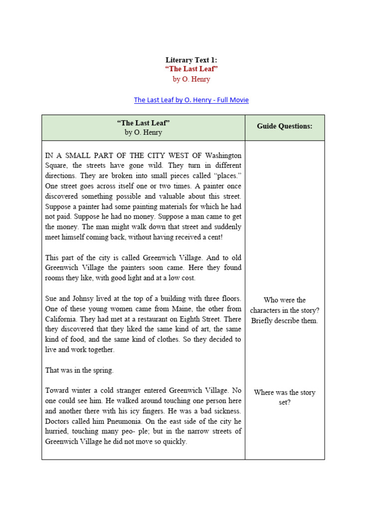 The Last Leaf by O. Henry | PDF