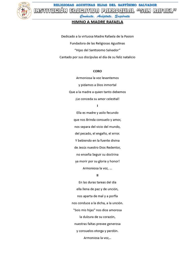 HIMNO A MADRE RAFAELA | PDF