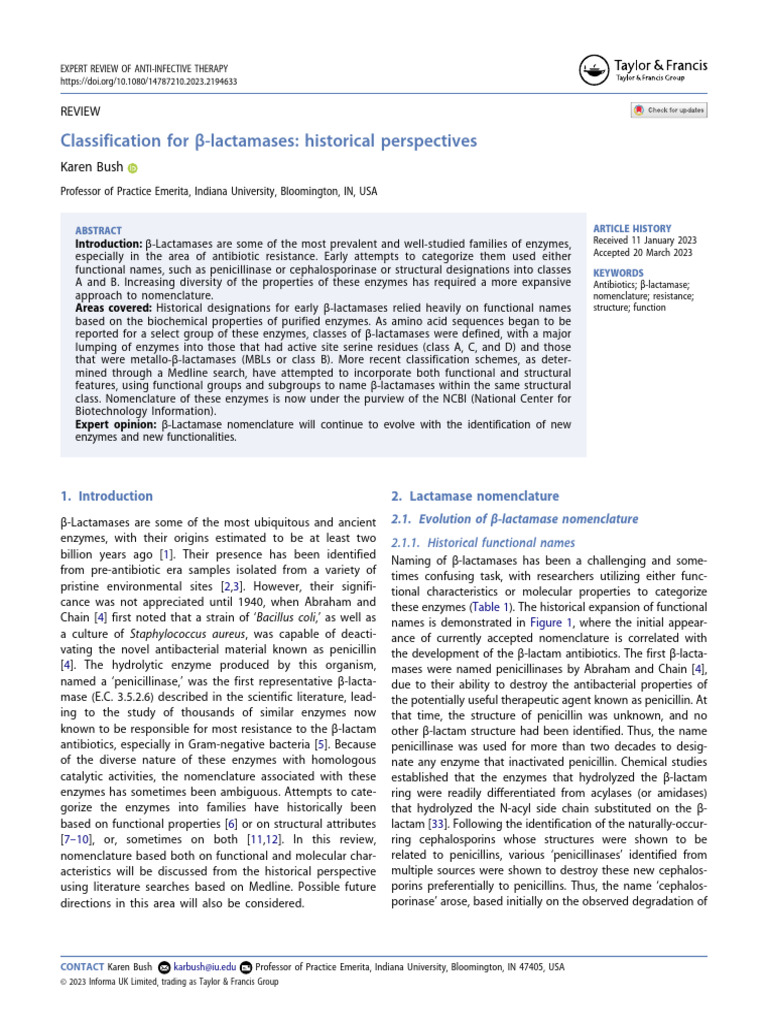 Classification For Beta Lactamase | PDF | Beta Lactamase | Penicillin