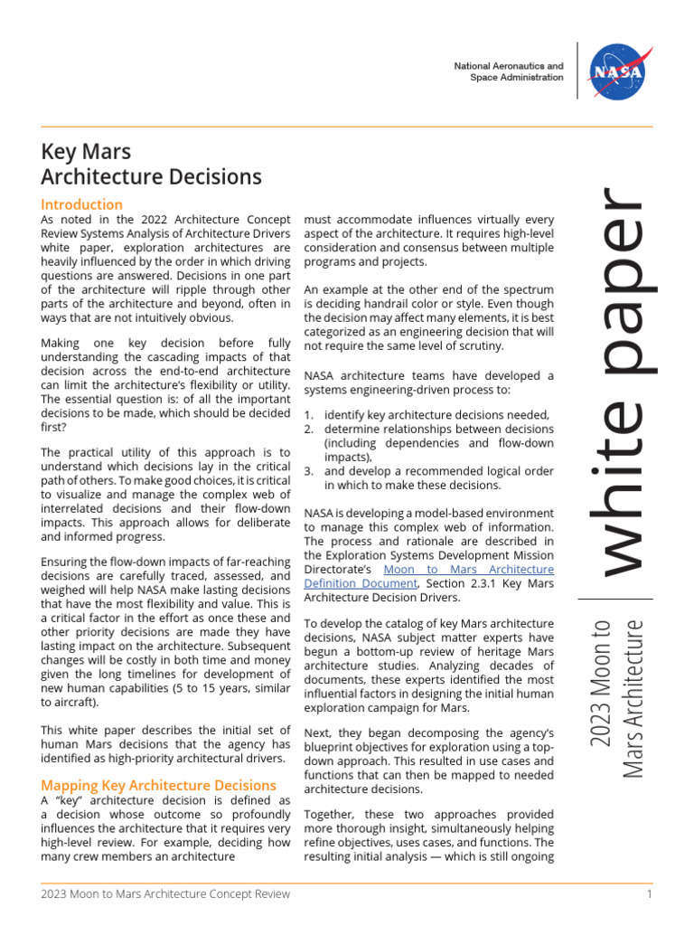 Key Mars Architecture Decisions | PDF | Nasa | Moon