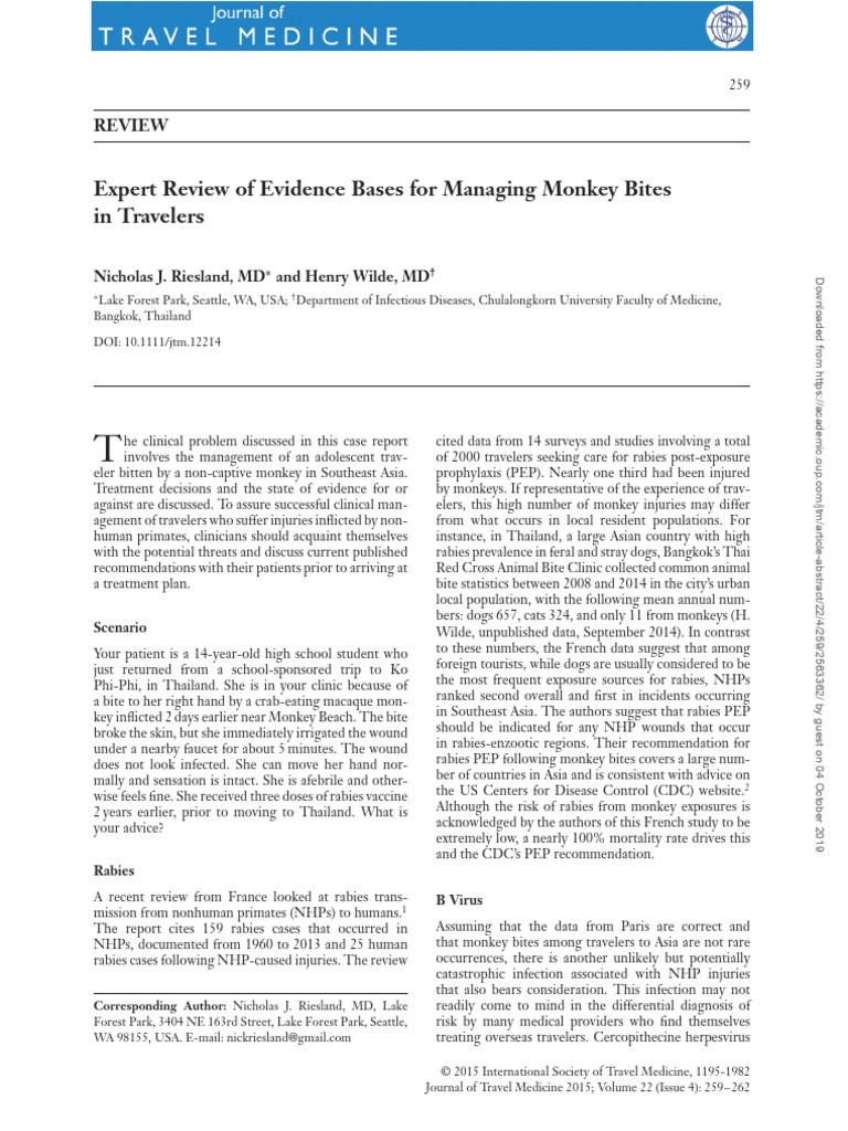 Managing Monkey Bites | Download Free PDF | Rabies | Infection