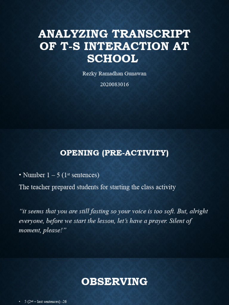 Analyzing Transcript of T-S Interaction at School | PDF | Learning | Cognitive Science