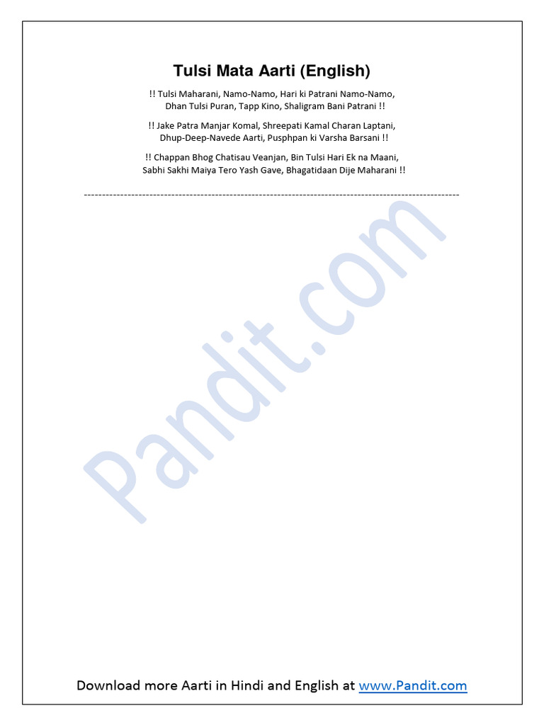 Tulsi Mata Ki Aarti | PDF | Art | Religion & Spirituality