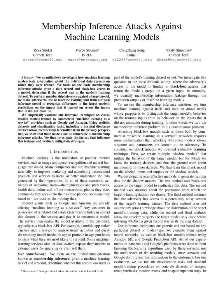 Membership Inference Attacks on ML Models | PDF | Machine Learning | Statistical Classification