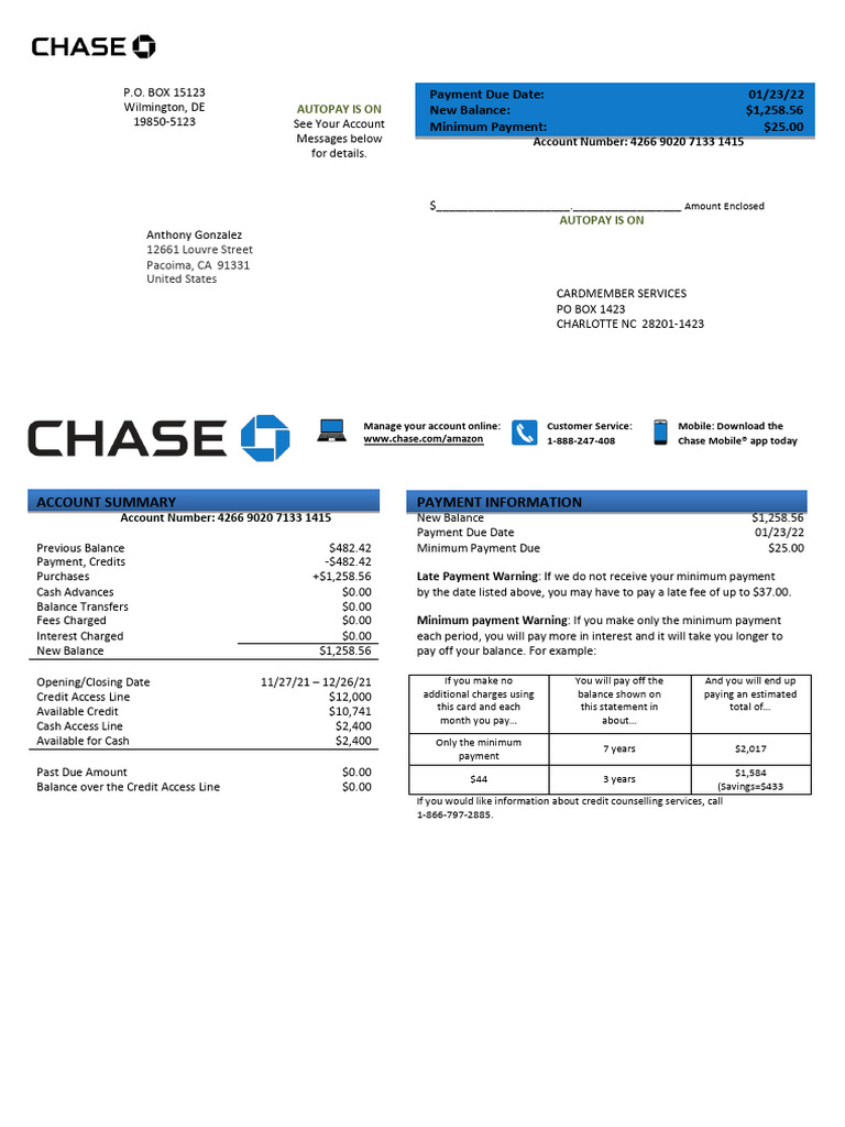 Chase Credit Card Statement | PDF | Credit Card | Payments