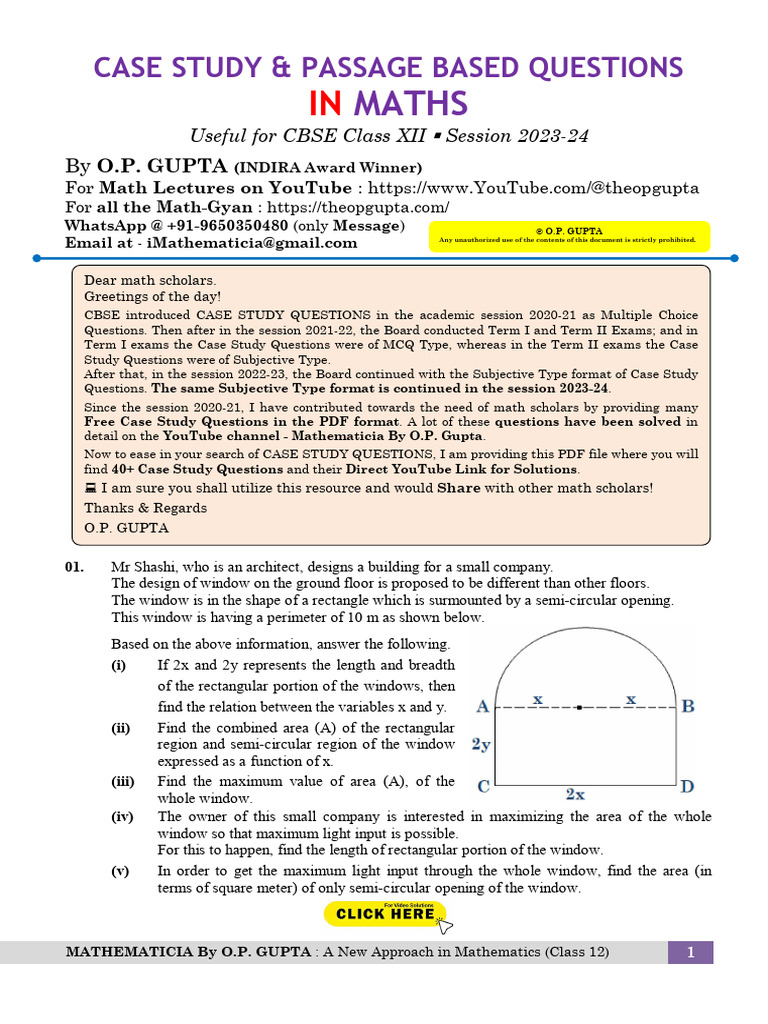 Case Study Questions For XII (2023-24) | Download Free PDF | Mathematical Optimization | Speed