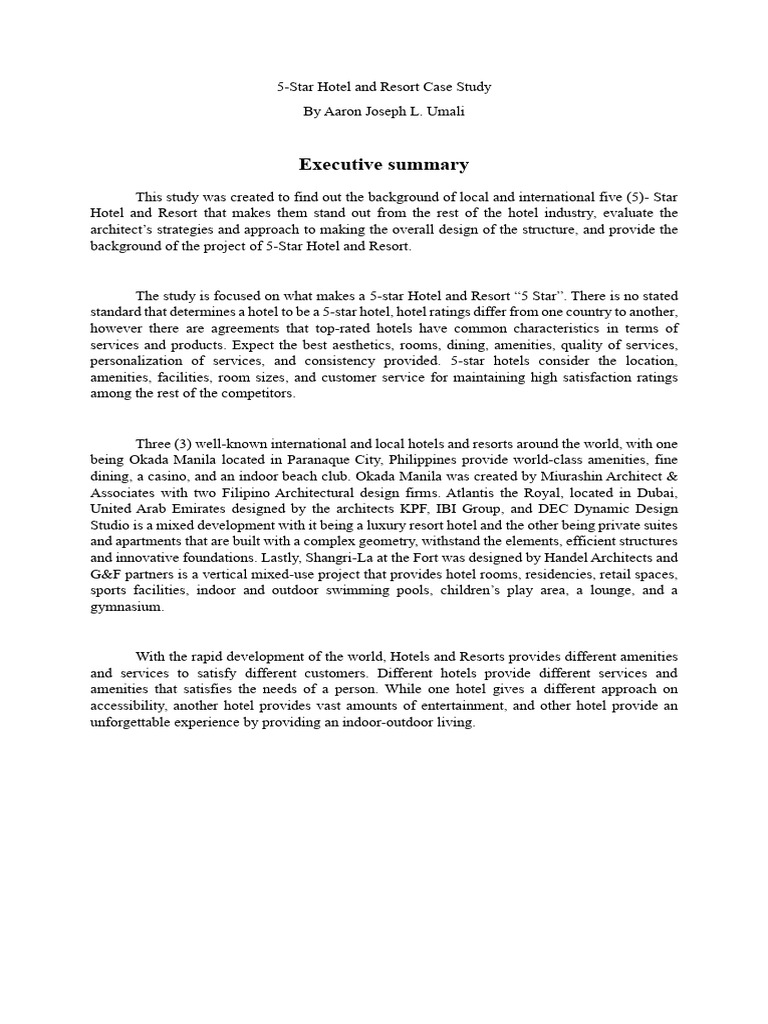 5-Star Hotel and Resort Case Study | PDF | Hotel
