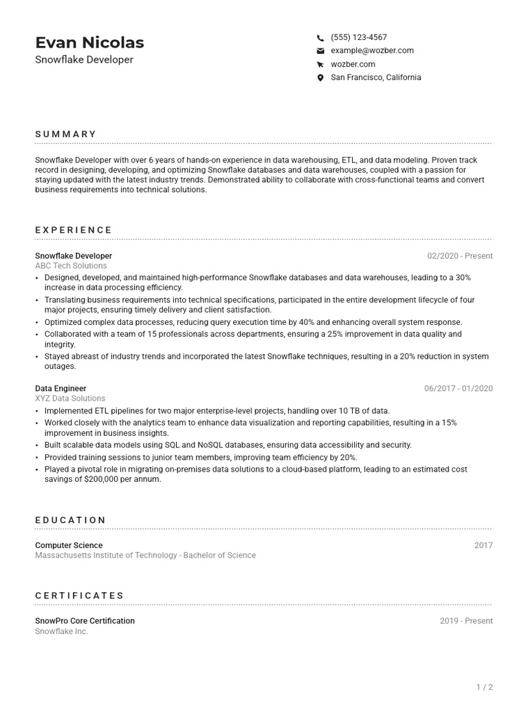 Evan Nicolas - Snowflake Developer - Resume | PDF | Databases | Data ...