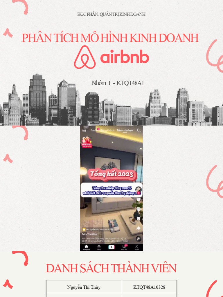 (Bản Thuyết Trình) Của Quản Trị Kinh Doanh - Nhóm AIRBNB | PDF