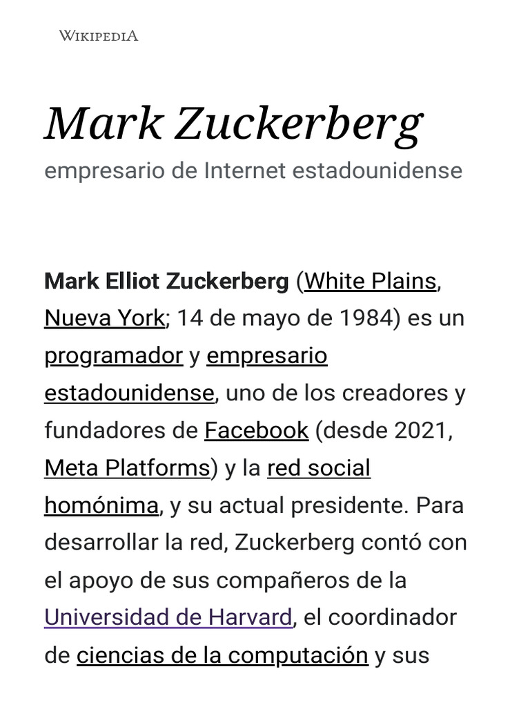 Mark Zuckerberg - Wikipedia, la enciclopedia libre | PDF | Mark Zuckerberg