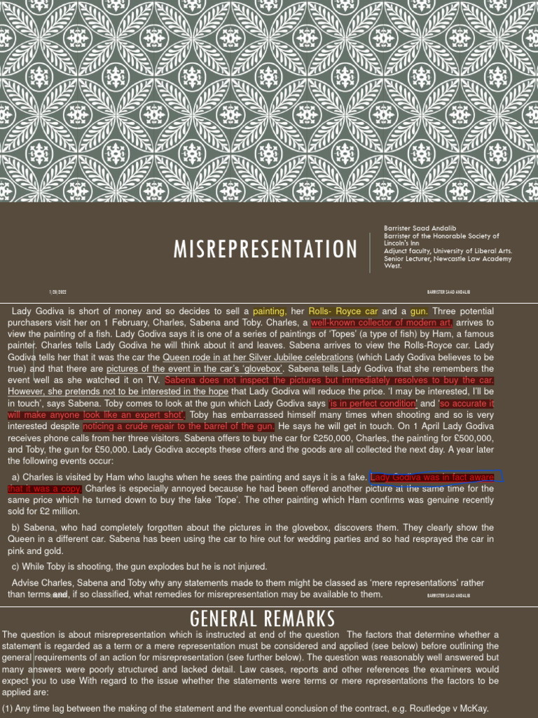 Legal Analysis: Misrepresentation | PDF | Misrepresentation | Damages