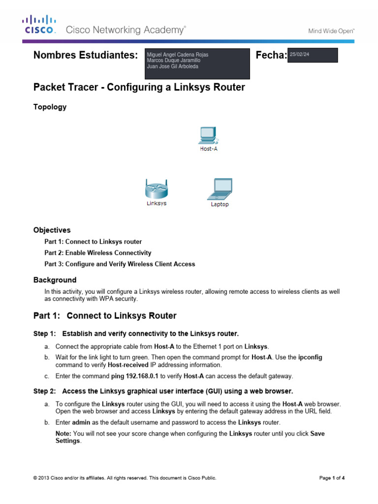4 11.5.2.4. Configuring A Linksys Router SD | PDF | Ip Address | Router (Computing)