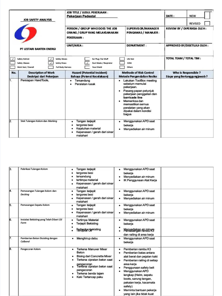 PDF Jsa Proyek Lbe Pedestal - Compress | PDF
