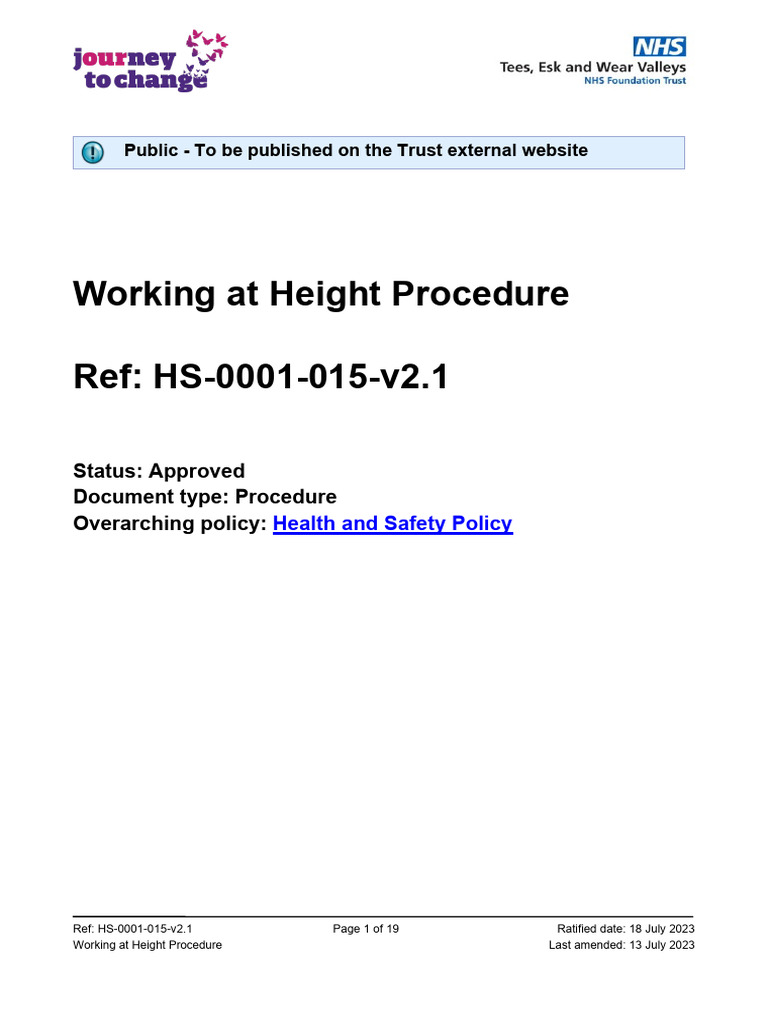 Working at Height Procedure | PDF | Ladder | Occupational Safety And Health