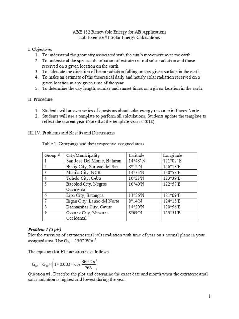 EX1 Solar Energy Calculations | PDF | Sun | Astronomy