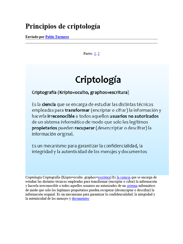 Principios de criptología | PDF | Criptografía | Clave (criptografía)