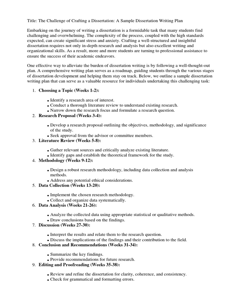 Sample Dissertation Writing Plan | PDF