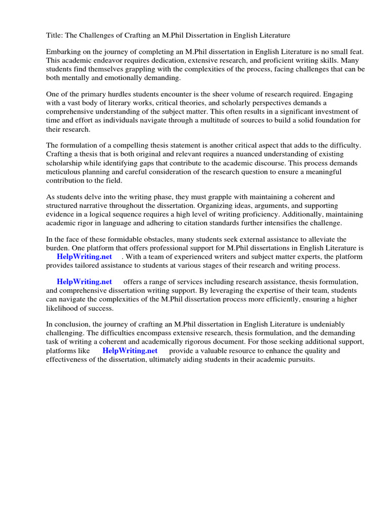 M.phil Dissertation in English Literature PDF | PDF | Thesis | Mathematics