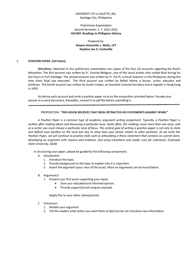 GEC004 PRELIMINARY EXAMINATION - Tests | PDF