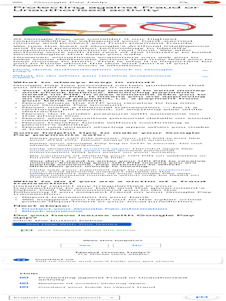 Protecting Against Fraud or Unauthorised Activity - Google Pay Help ...