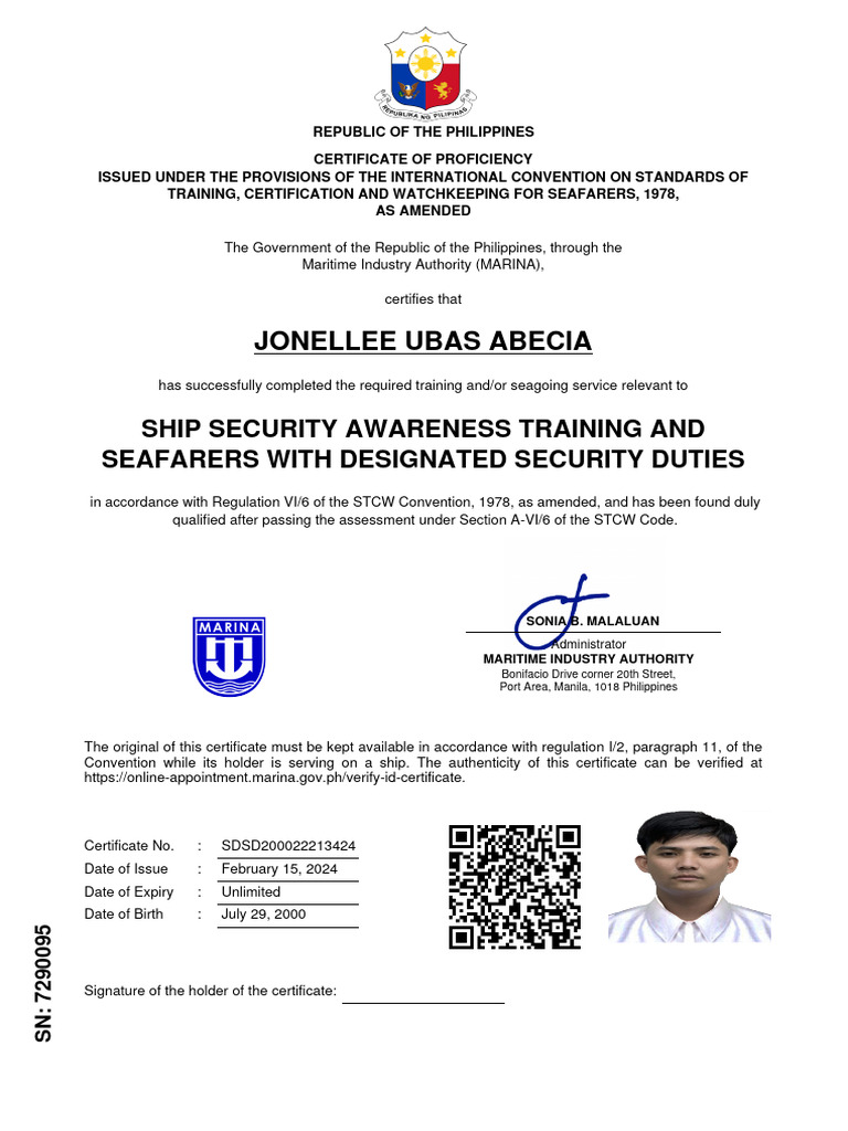 Jonellee Ubas Abecia: Ship Security Awareness Training and Seafarers ...
