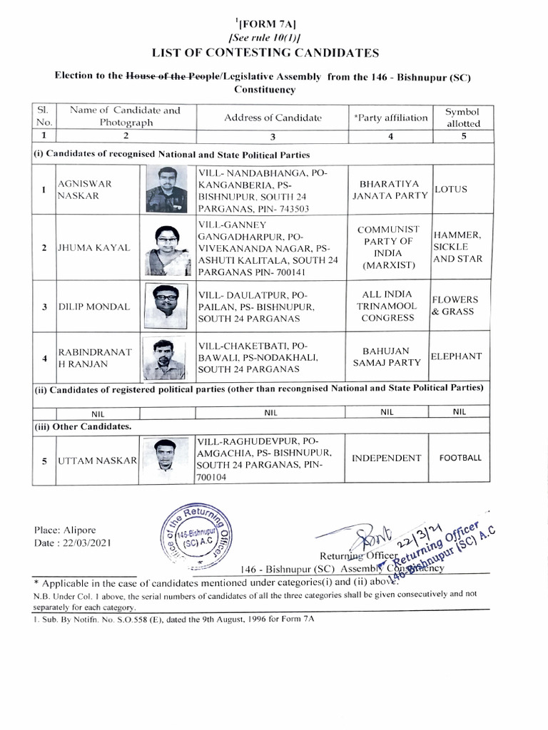 146 Form7A | PDF | Politics Of India | Elections