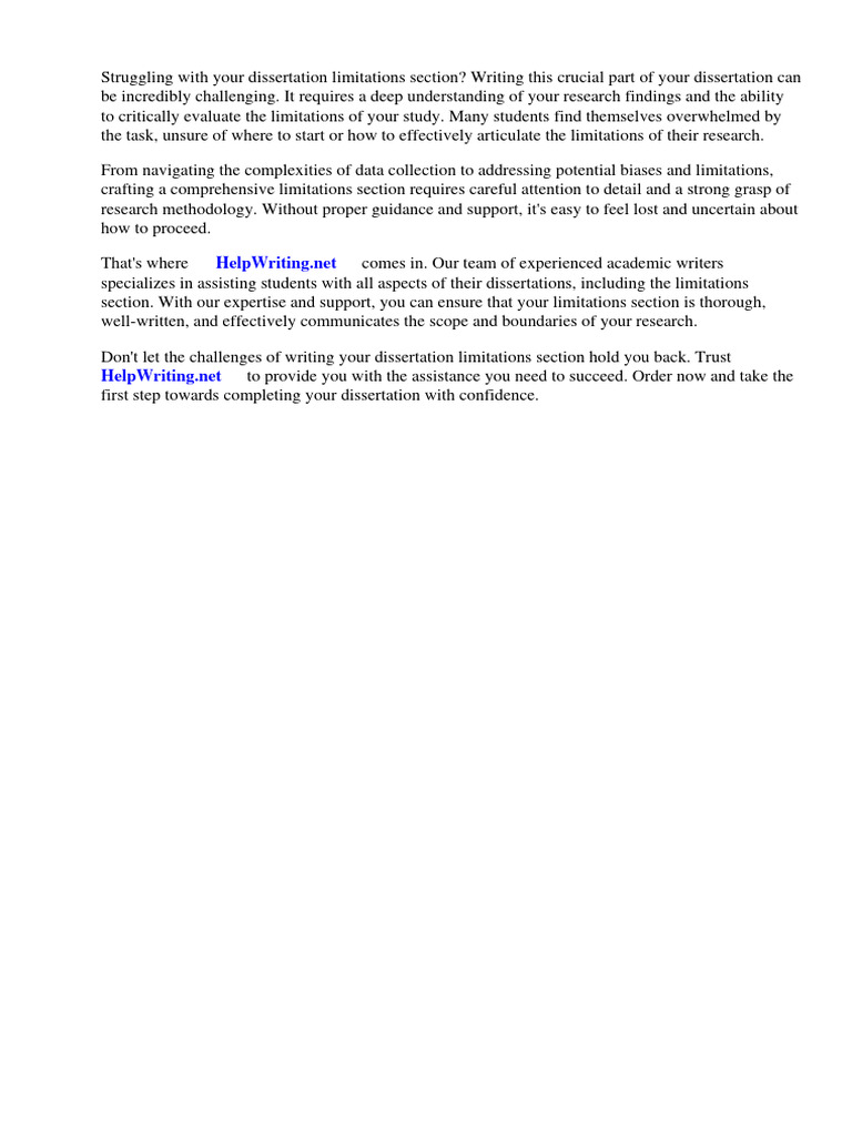 Dissertation Limitations Section Example | PDF | Sampling (Statistics) | Thesis