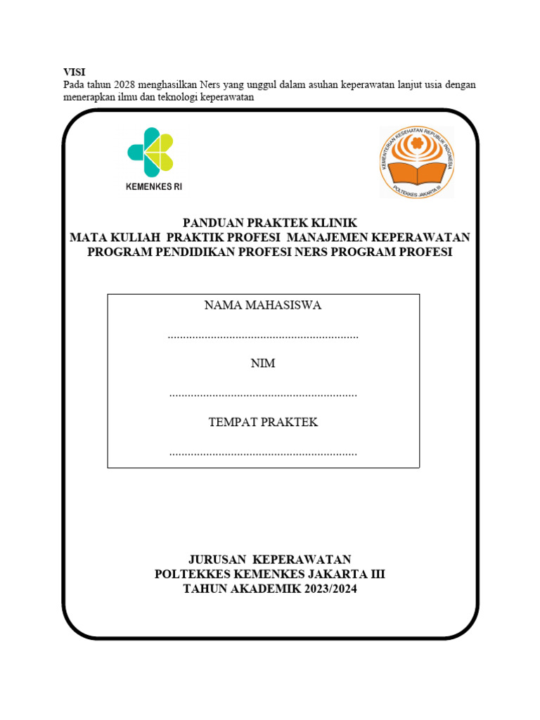 Panduan Praktek Profesi Manajemen Keperawatan | PDF