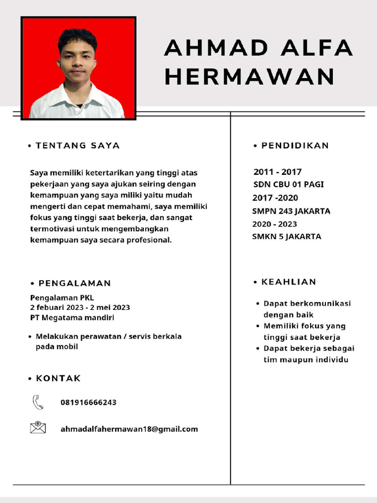CV Kerja Ahmad Alfa Hermawan | PDF