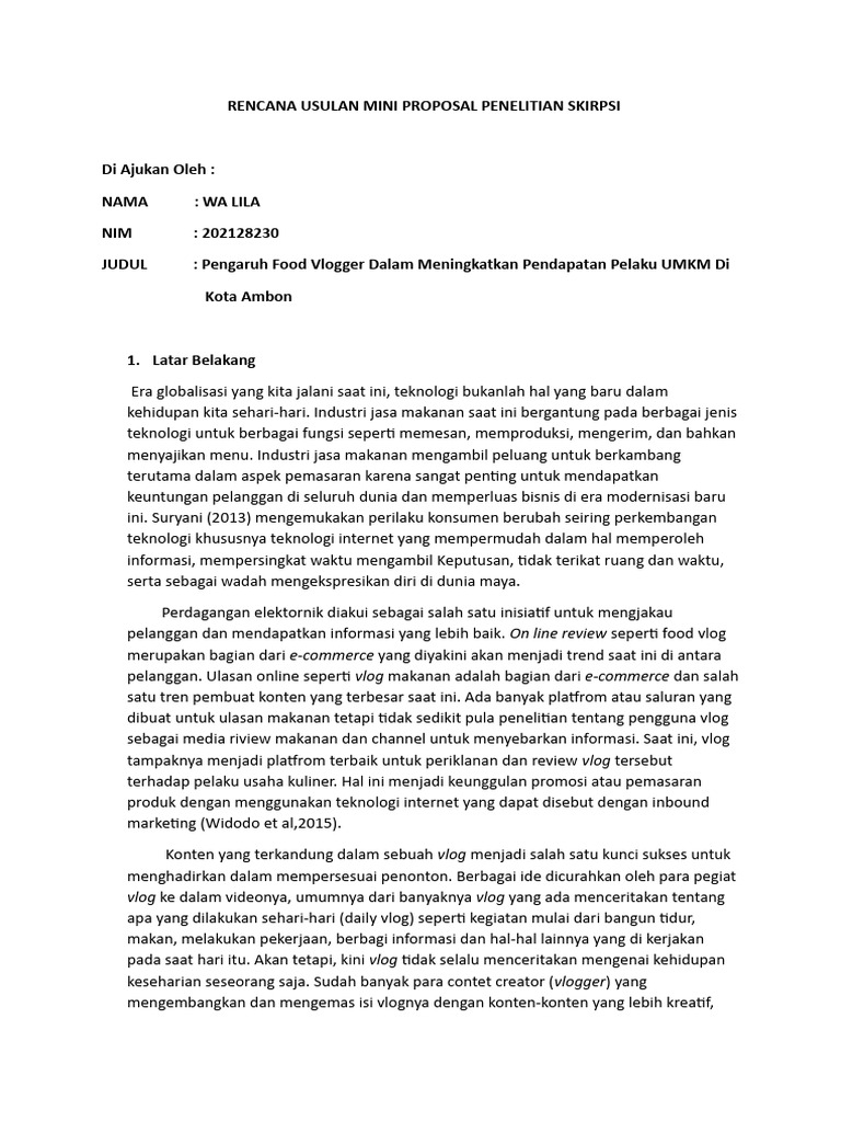 RENCANA USULAN MINI PROPOSAL PENELITIAN SKIRPSI | PDF