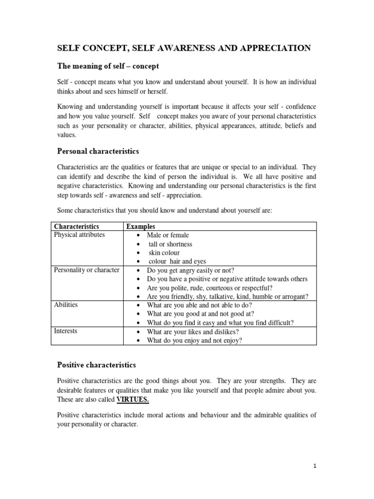 SELF CONCEPT | PDF | Attitude (Psychology) | Behavior