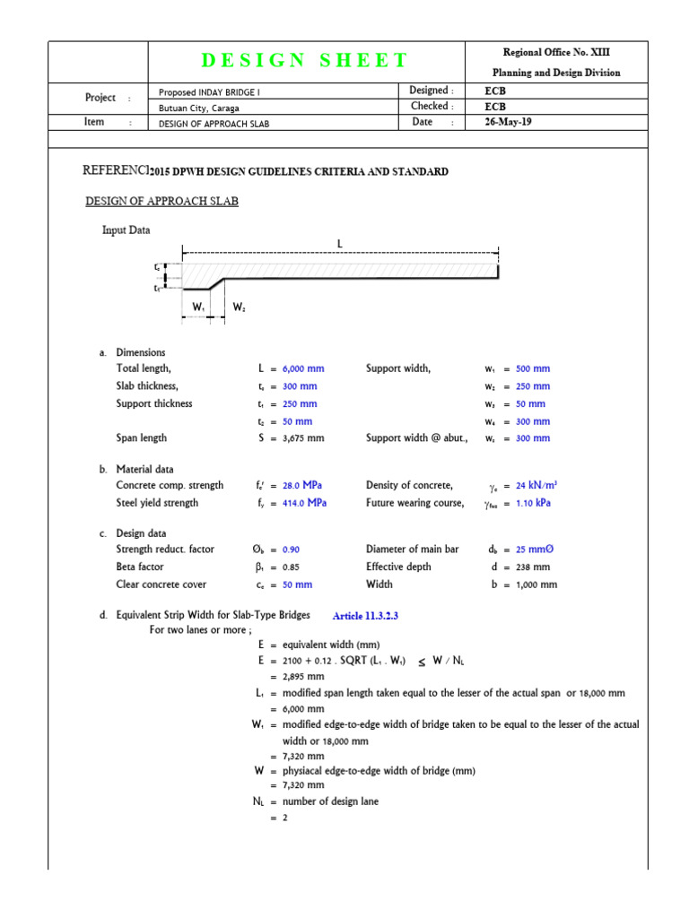 Inday Bridge Approach Slab Design | PDF | Reinforced Concrete ...