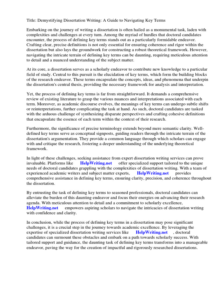 Dissertation Definition of Key Terms | PDF | Thesis | Apa Style Dissertation Definition of Key Terms | PDF | Thesis | Apa Style