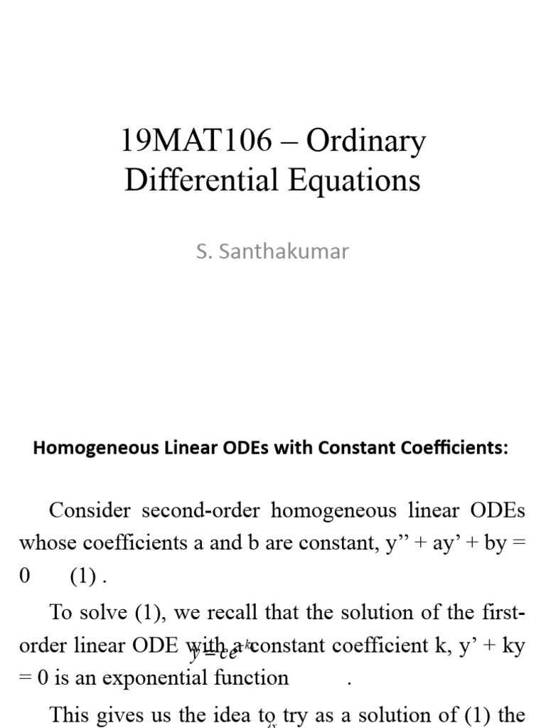 L5 - 19MAT106 - Homo - Linear ODE With Constant Coefficient | PDF | Ordinary Differential ...