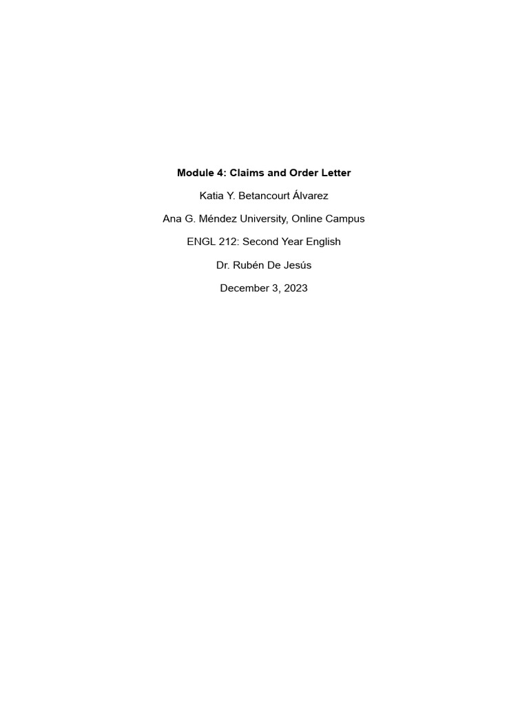 Module 4 - Claims and Order Letter | PDF | Finance & Money Management | Law