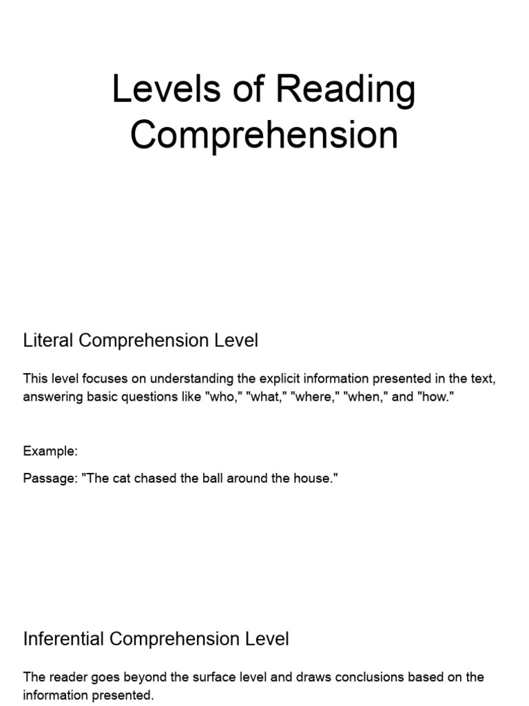 Reading Comprehension Levels Guide | PDF | Reading Comprehension ...