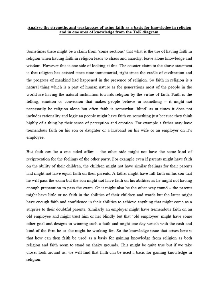 Analyse The Strengths and Weaknesses of Using Faith As A Basis For ...