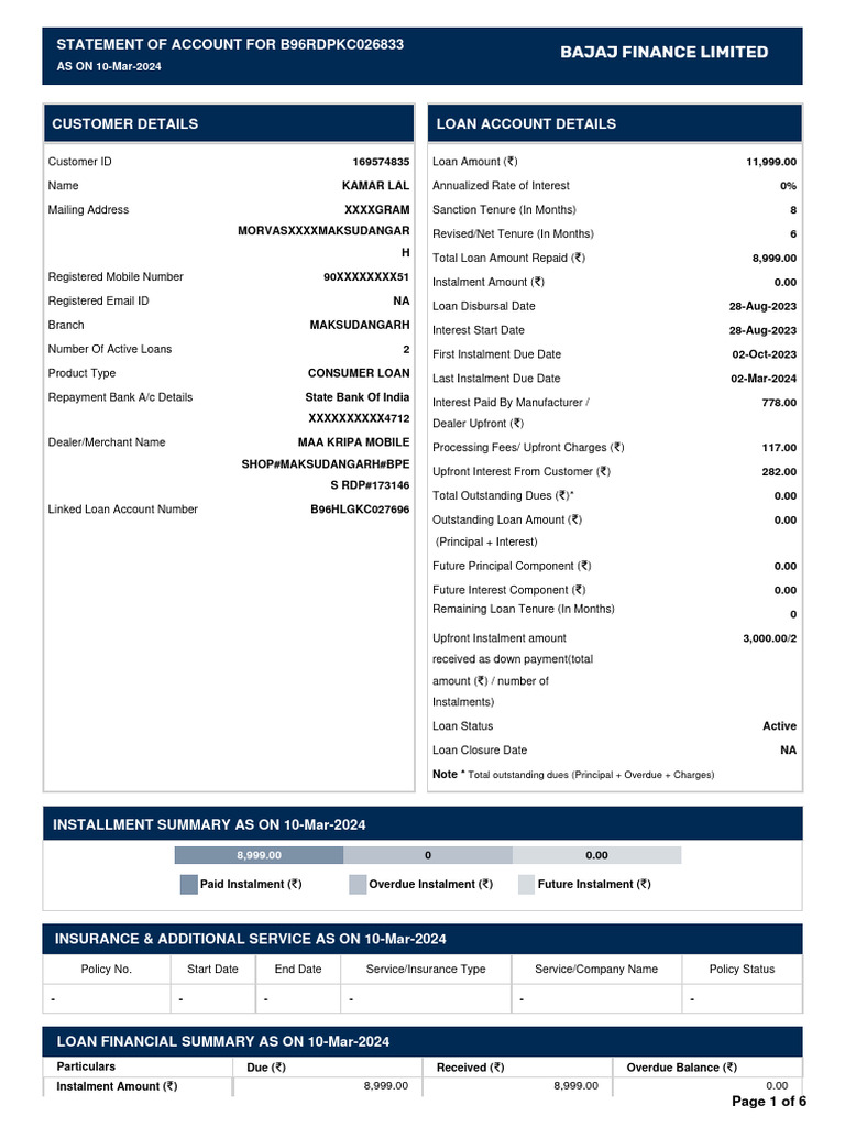 Statement of Account - 10!18!31 | PDF | Loans | Interest