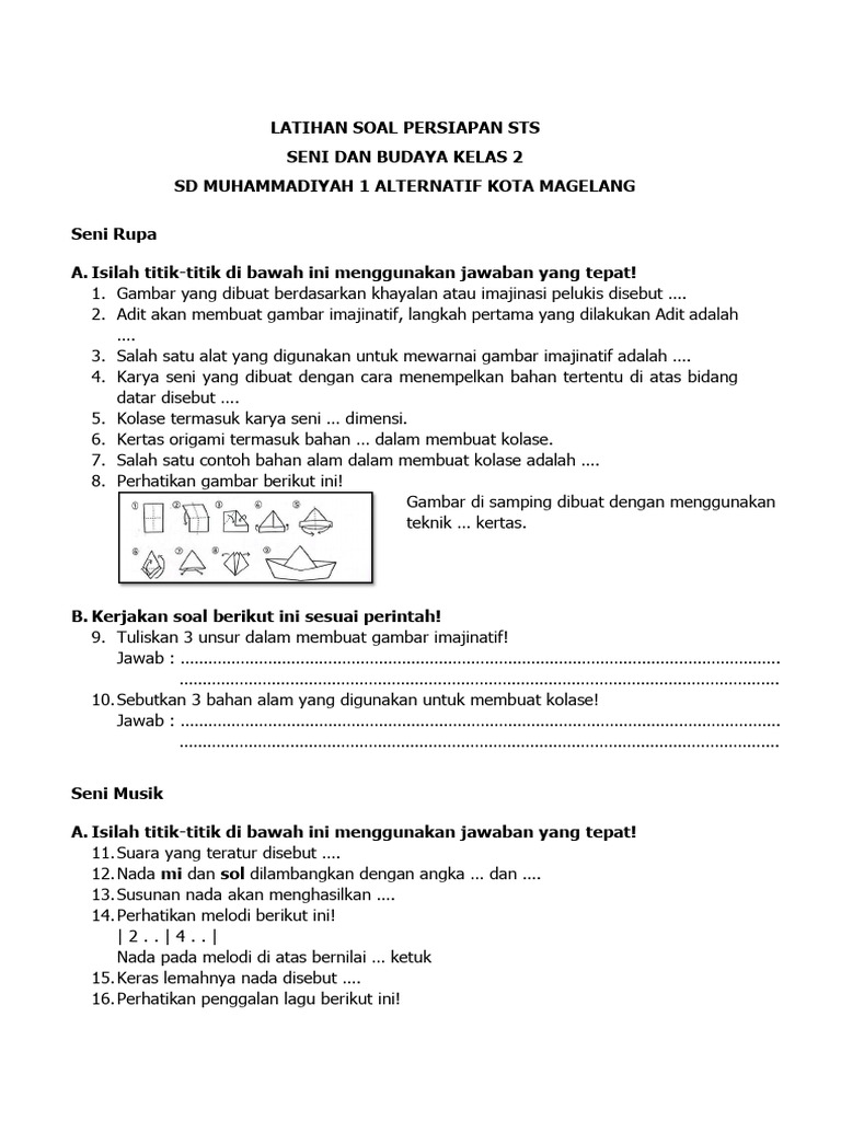 Latihan Soal Seni Budaya Persiapan STS | PDF