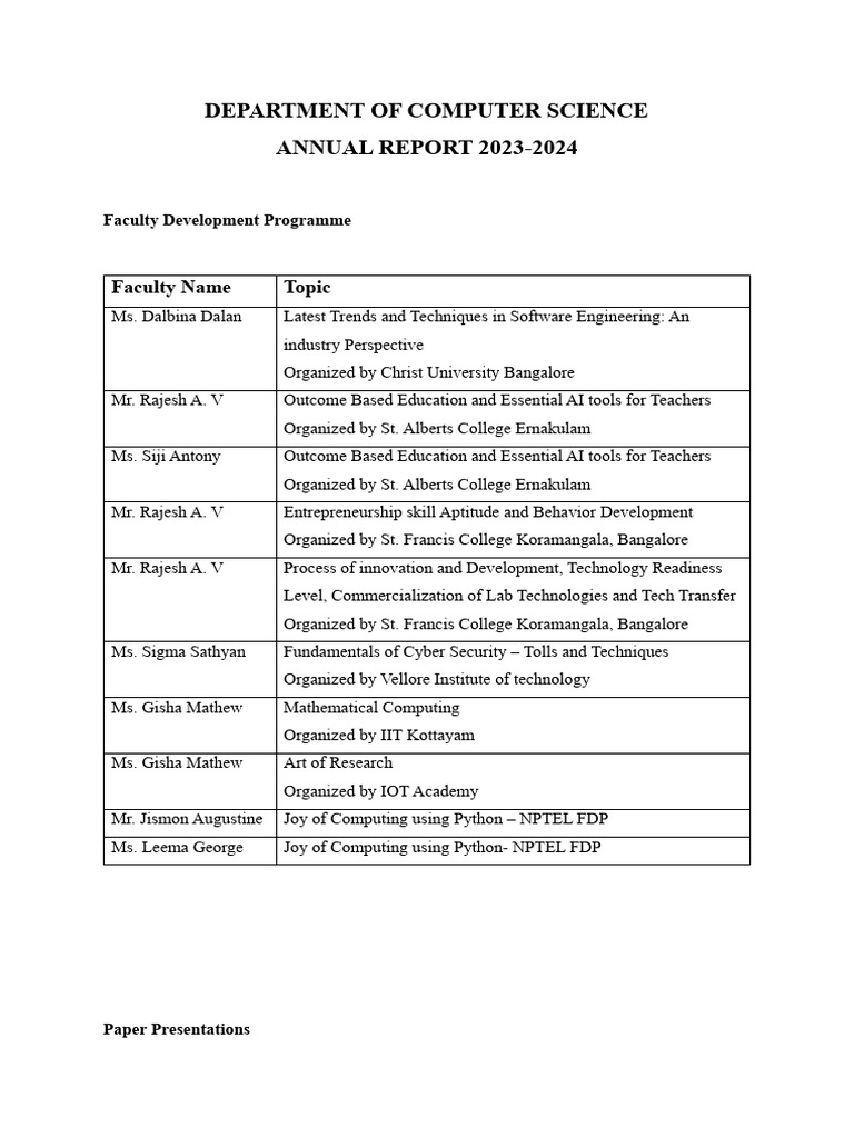 Department Report 2023-2024 | PDF
