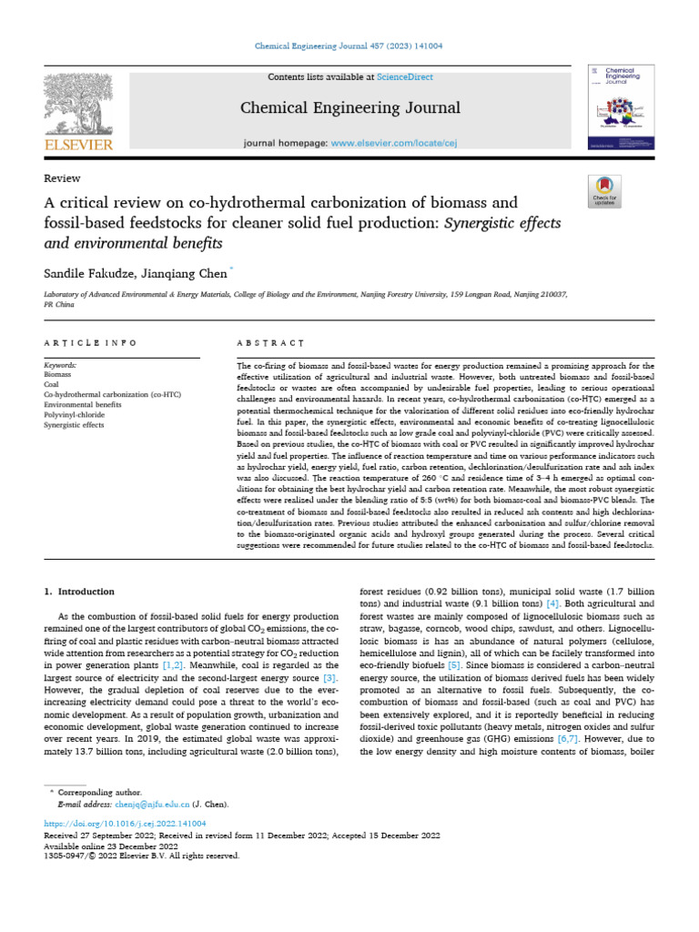 Chemical Engineering Journal: and Environmental Benefits | PDF ...
