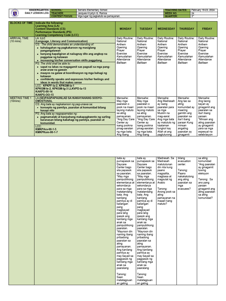 DLL Kinder Q3 W4 | PDF