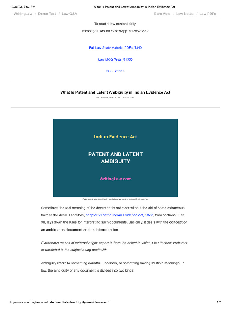 What Is Patent and Latent Ambiguity in Indian Evidence Act | PDF ...