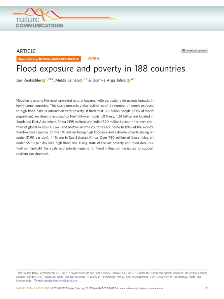 Flood Exposure and Poverty in 188 Countries | PDF | Flood | Poverty