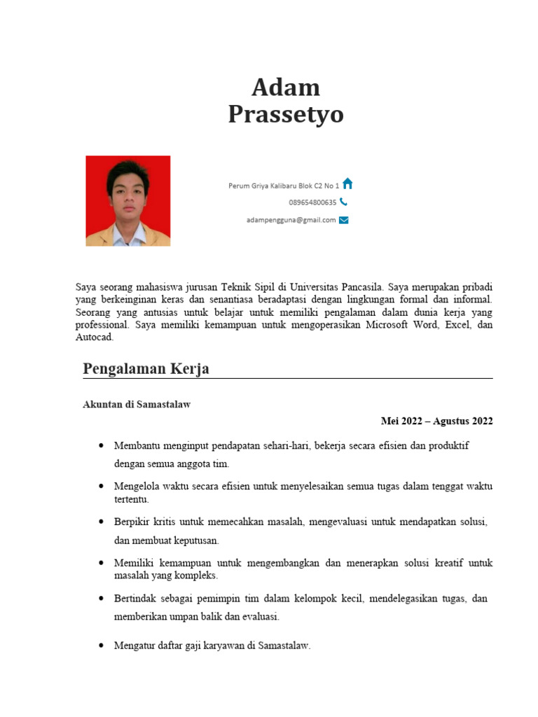 CV Adam Prassetyo 1 | PDF