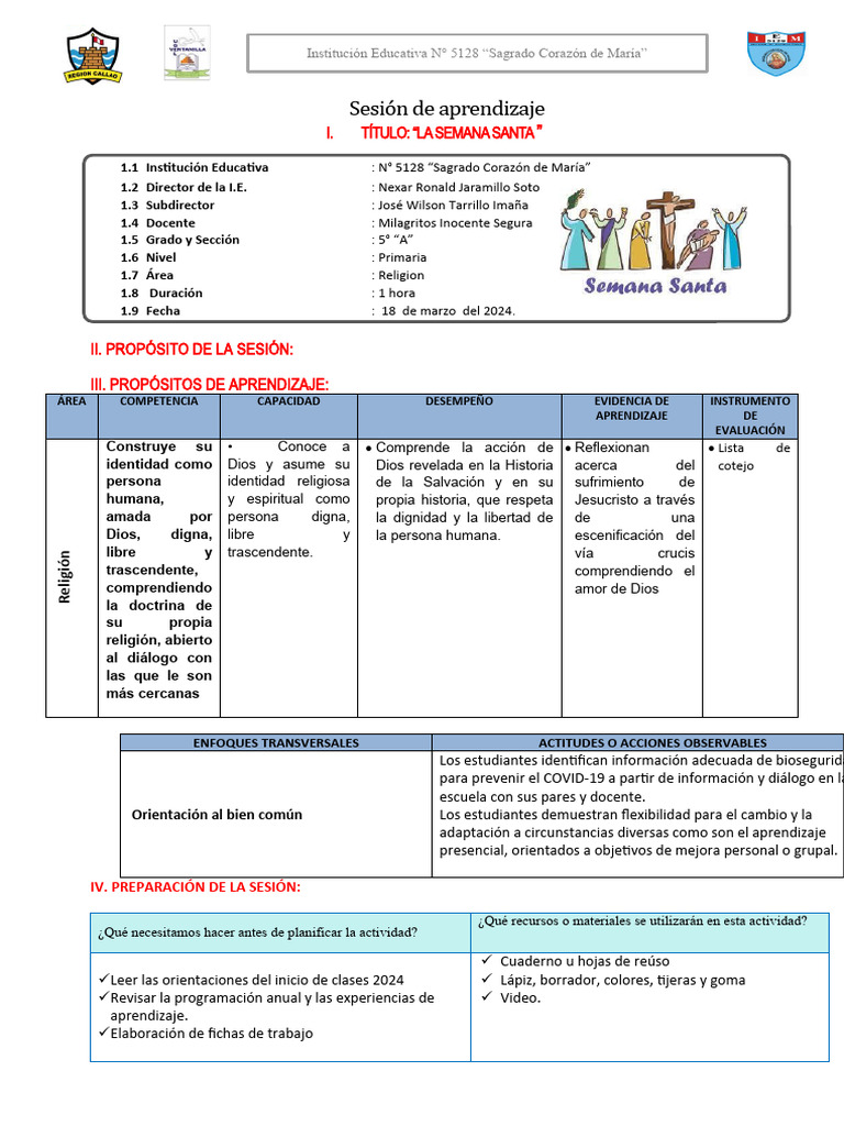 Semana Santa: Aprendizaje Religioso | PDF | Jesús | Pascua de Resurrección
