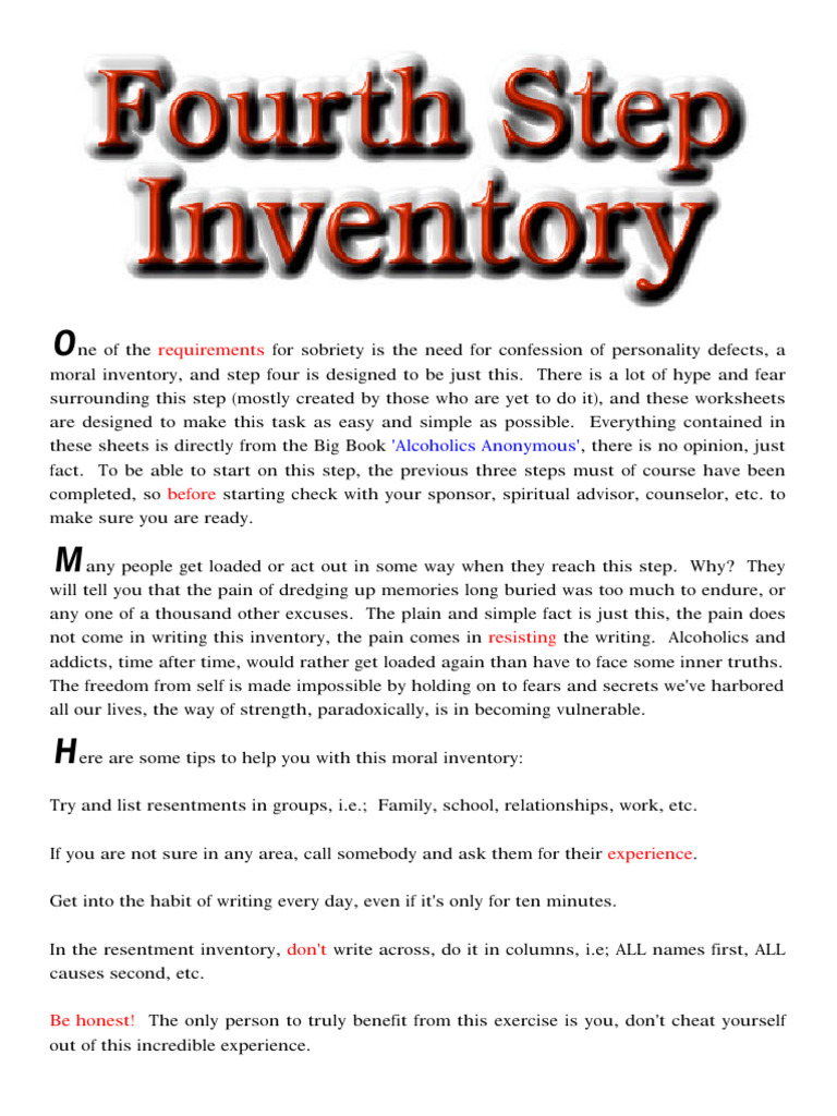 Step 4 Inventory: Resentments & Fears | PDF | Fear | Self Esteem