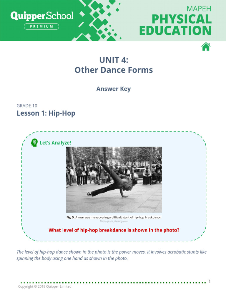 Answer Key PE 10.4 Other Dance Forms, 4 Lessons | PDF