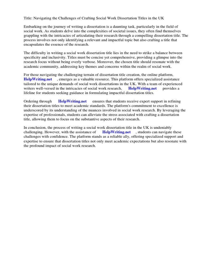 Social Work Dissertation Titles Uk | PDF | Thesis | Social Work